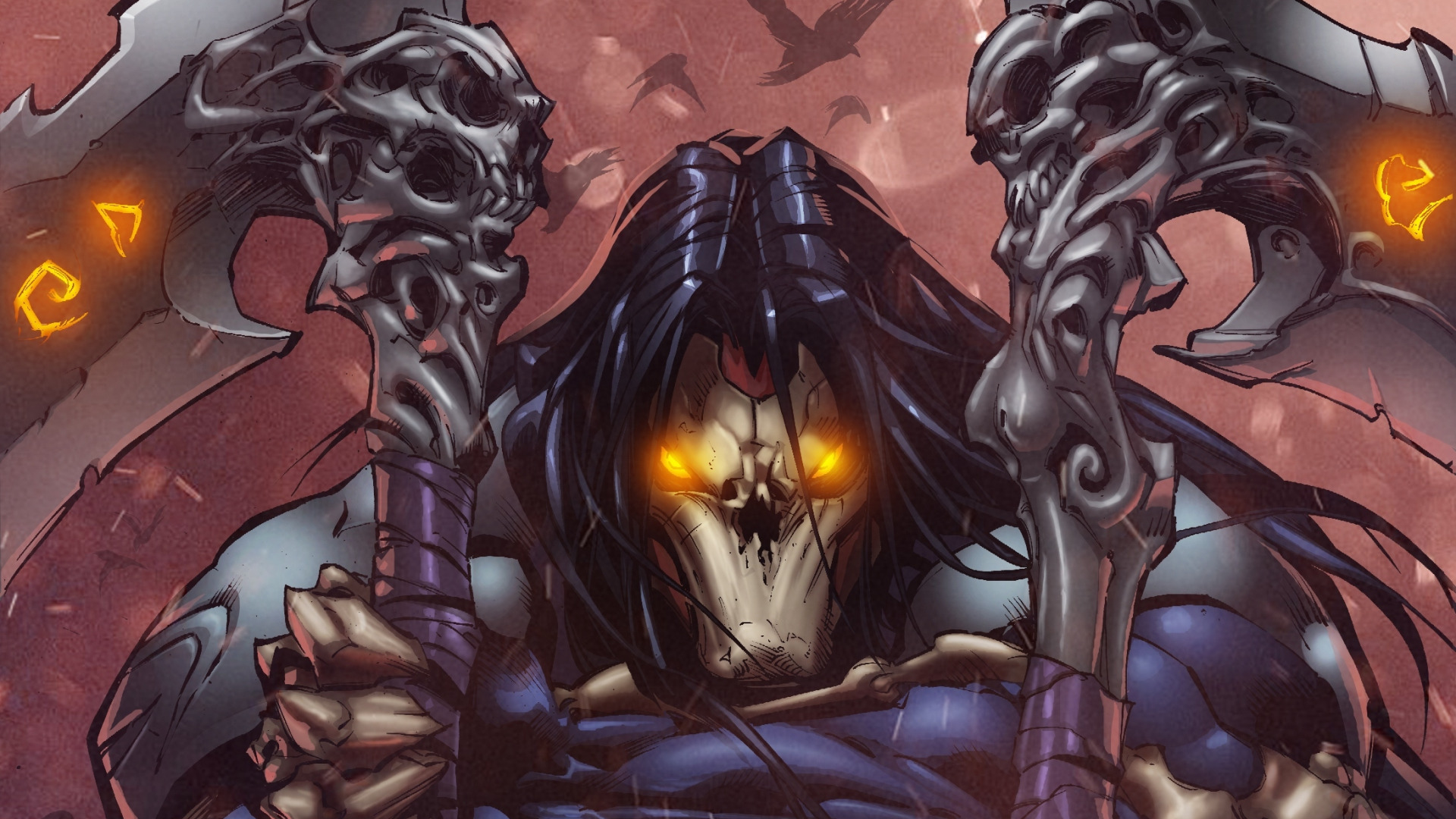 Скачать обои воин, маска, арт, Death, darksiders 2, боевая коса, раздел игры в разрешении 1920x1080