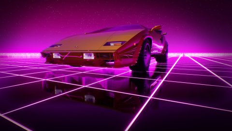 Скачать обои Авто, Lamborghini, Машина, Графика, 80s, Neon, Countach ...
