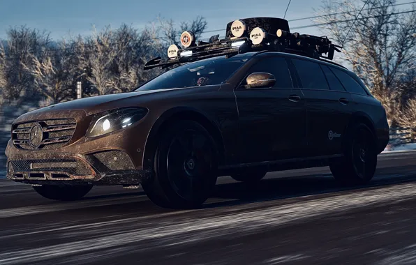 Обои HDR, Mercedes, Benz, Winter, Snow, Game, E Class, Trees, UHD, Xbox ...