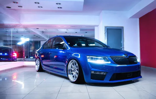 Обои Blue, Front, Stance, Wheels, Skoda, Octavia, Skoda Octavia ...