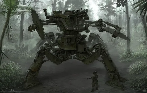 Обои машина, человек, робот, джунгли, Junta Saw Walker на телефон и рабочий стол, раздел ...