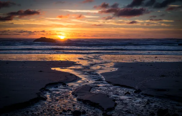 Обои sunset, Oregon Coast, Hug Point на телефон и рабочий стол, раздел ...