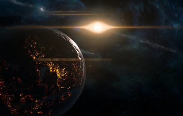 Обои Огонь Планета Космос Звезда Андромеда Mass Effect Andromeda на телефон и рабочий стол
