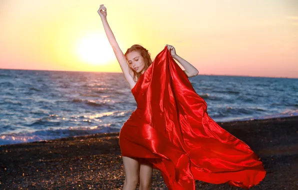 Обои waves, beach, sky, hot girl, ocean, nature, sunset, sand на телефон и рабочий стол, раздел ...