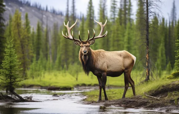 Обои лес, взгляд, олень, ИИ-арт, нейросеть на телефон и рабочий стол, раздел ии арт, разрешение ...