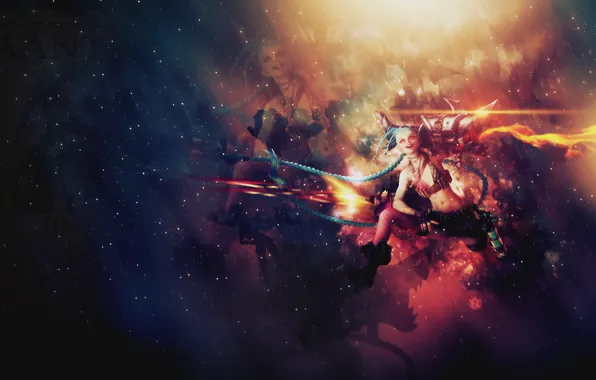 Обои космос, звезды, space, косички, пушка, League of Legends, розыск ...