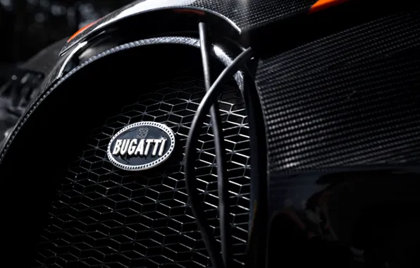 Скачать обои Bugatti, эмблема, гиперкар, Chiron, 2019, решётка ...