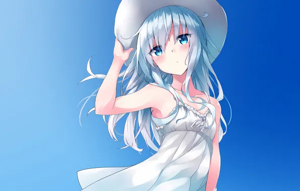 Скачать обои Girl Long Hair Dress Hat Anime Blue Eyes Beautiful