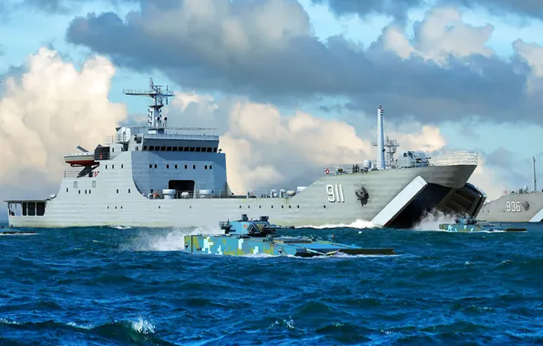 Обои Китай, десантный корабль, Plan, LST Type 072A-class, PLA Navy Type ...