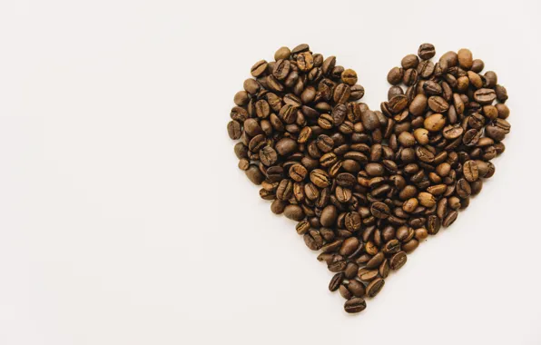 Обои сердце, кофе, белый фон, кофейные зерна на телефон и рабочий стол ...