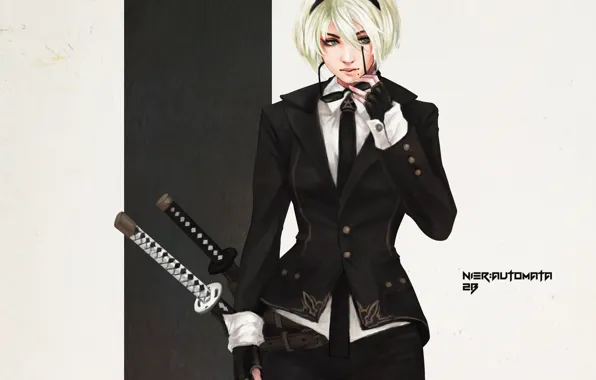 Обои девушка, меч, костюм, NieR: Automata, YoRHa No.2 Type B на телефон ...