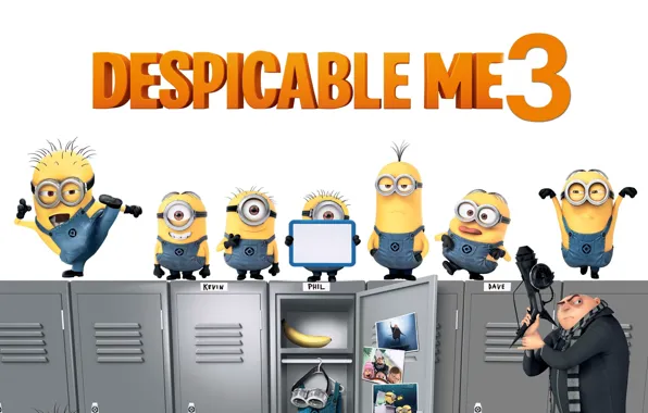Скачать обои Kevin, film, animated, Despicable Me, Phil, Gru, Dave ...