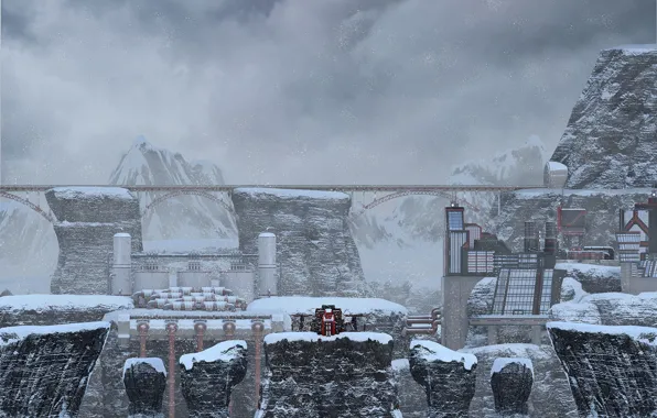 Обои мост, сооружения, Battle Frontier, Snow Mountains на телефон и ...