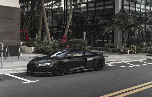 Обои Audi, City, Audi R8, Front, Black, Side на телефон и рабочий стол ...
