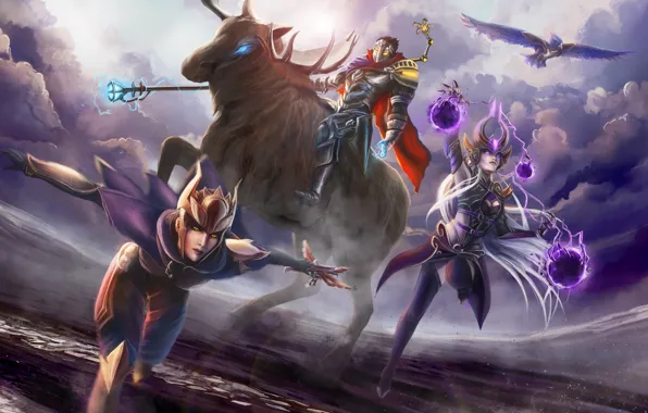Обои League of Legends, Shyvana, Syndra, Viktor, the Dark Sovereign ...
