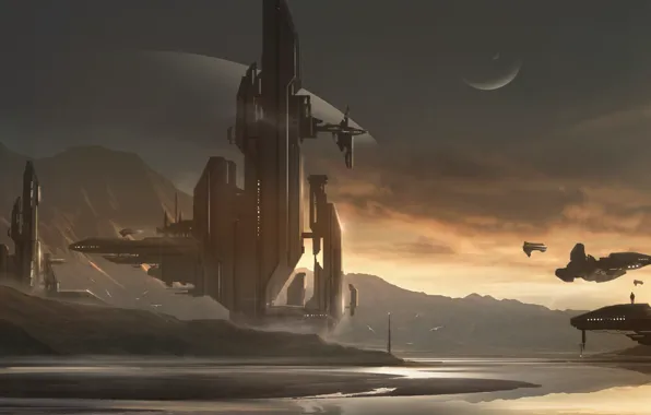 Обои планета, башни, Julian Calle, Shipyard 4 на телефон и рабочий стол ...