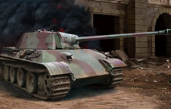 Обои Арт, Немецкий средний танк, Pz.Kpfw. V Ausf. G Panther, German ...