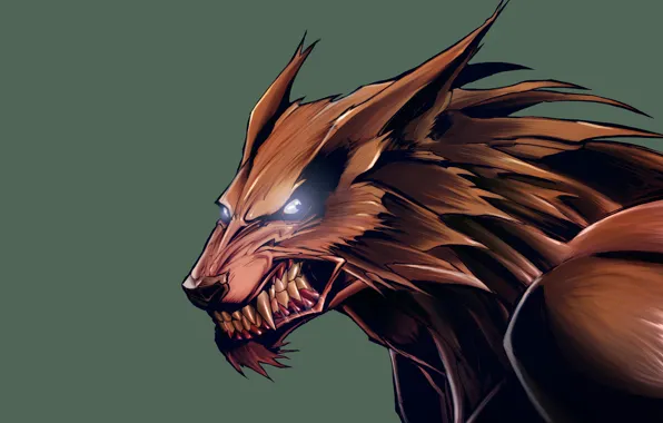 Обои волк, оборотень, зеленый фон, wolf, зубастый, werewolf на телефон ...