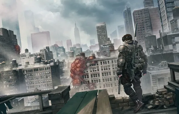 Обои Город, City, Солдат, Боец, Battlefield, Фантастика, Снайпер ...