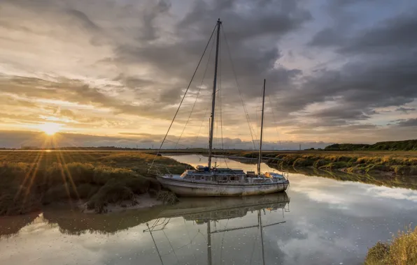 Обои лето, закат, природа, река, яхта на телефон и рабочий стол, раздел ...