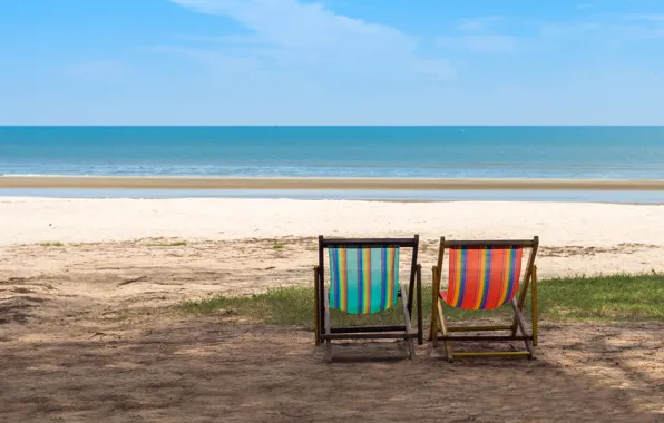 Скачать обои песок, море, пляж, лето, шезлонг, summer, beach, sea ...