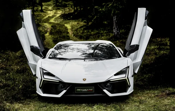 Скачать обои Lamborghini, white, doors up, Revuelto, Lamborghini ...