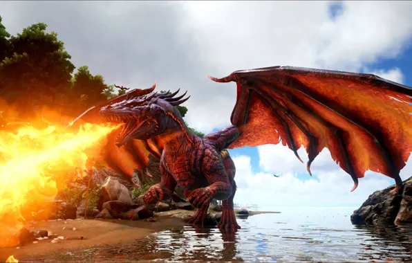 Обои fire, flame, game, dragon, spark, ARK Survival Evolved картинки на ...