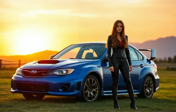 Обои Subaru, girl, mountain, sun, Subaru WRX, AI Art, AI Generated на ...