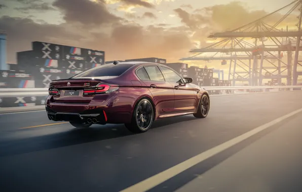 Скачать обои car, BMW, speed, rear view, M5, F90, BMW M5 Competition 50 ...