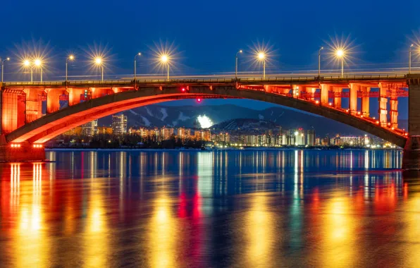 Обои Красноярск, Коммунальный мост, Енисей. на телефон и рабочий стол ...
