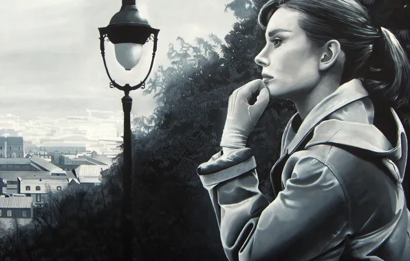 Обои девушка, портрет, черно-белое, в профиль на телефон и рабочий стол ...