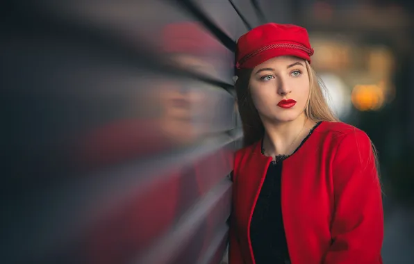 Обои девушка, портрет, в красном, боке на телефон и рабочий стол ...