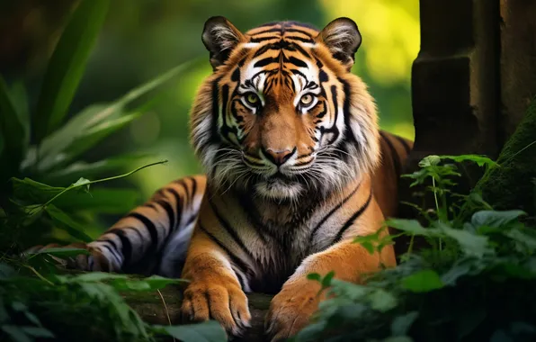 Обои nature, tiger, wild, front view на телефон и рабочий стол, раздел ...