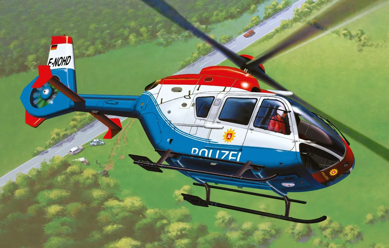 Обои art, airplane, helicopter, painting, aviation, EC-135 Polizei ...