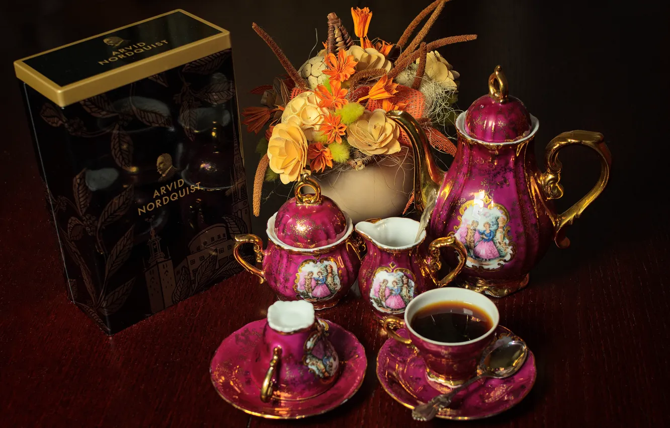 Обои цветы, кофе, букет, чайный, Сервиз мадонна на телефон и рабочий ...