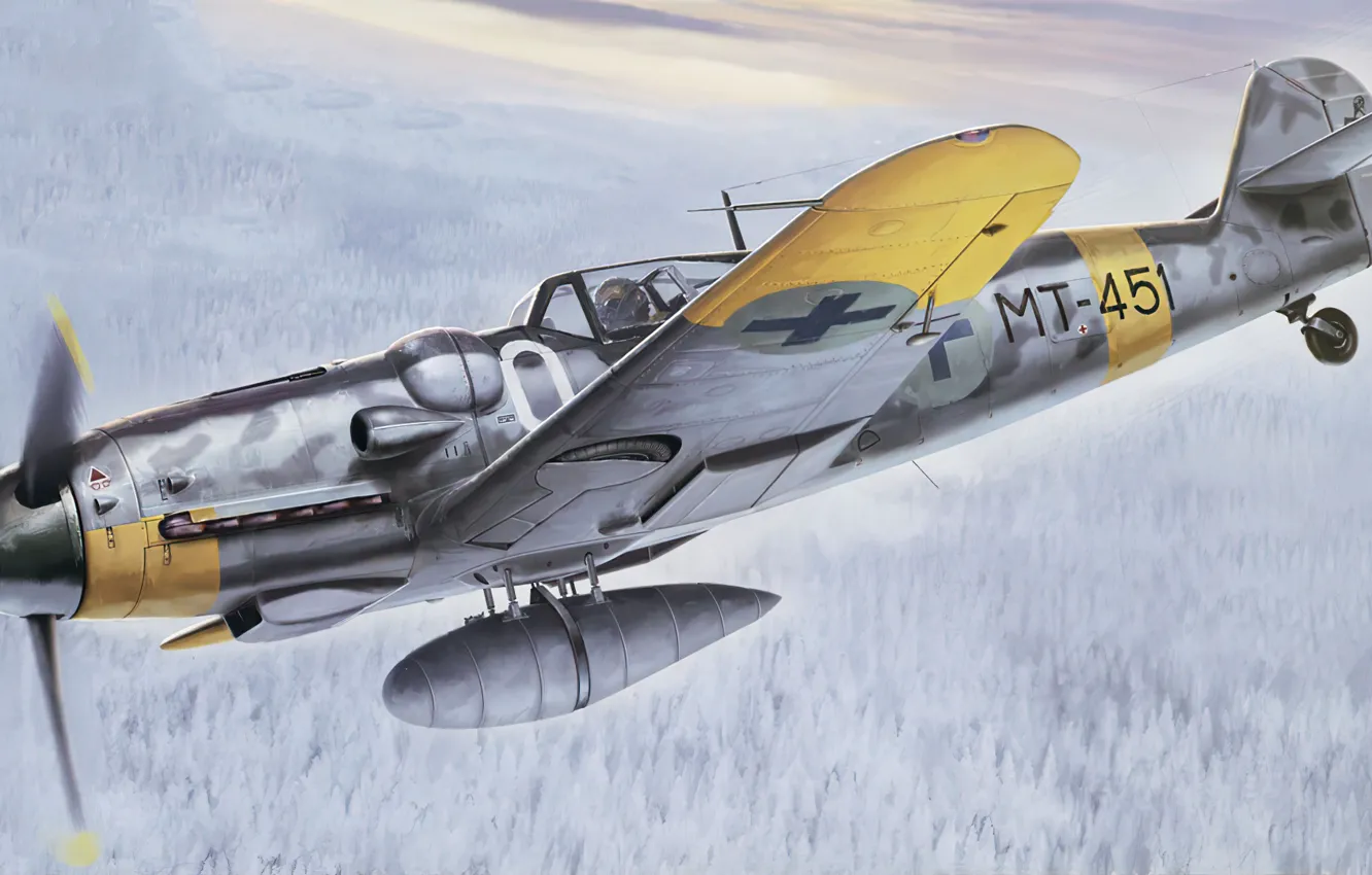 Обои art, airplane, aviation, bf-109, ww2 на телефон и рабочий стол ...