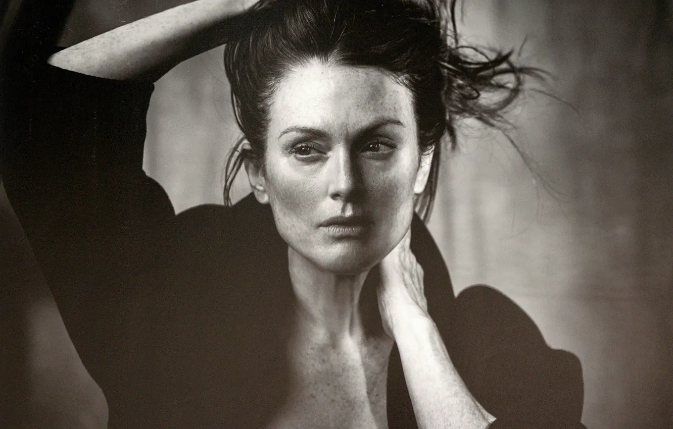 Обои portrait, Julianne Moore, Peter Lindbergh, black white на телефон и рабочий стол, раздел ...