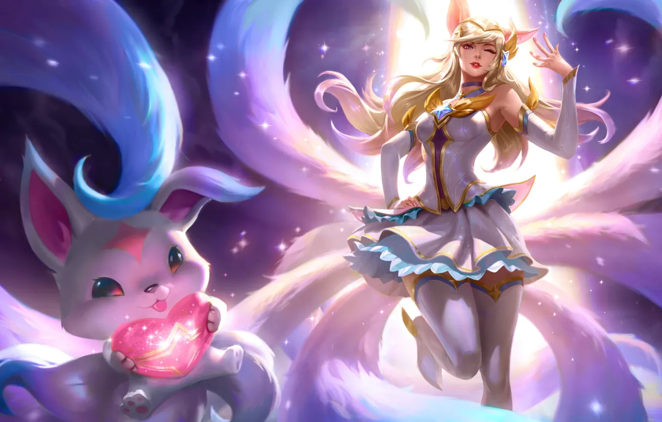 Обои fox ears, fox tail, video game characters, Ahri (League of Legends ...