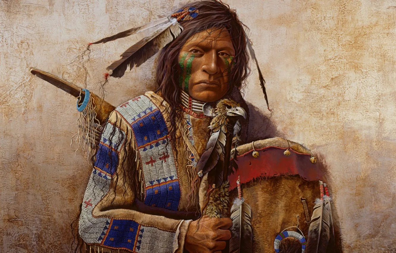 Обои art, native american, first people, mark rohrig, When the Darkness ...