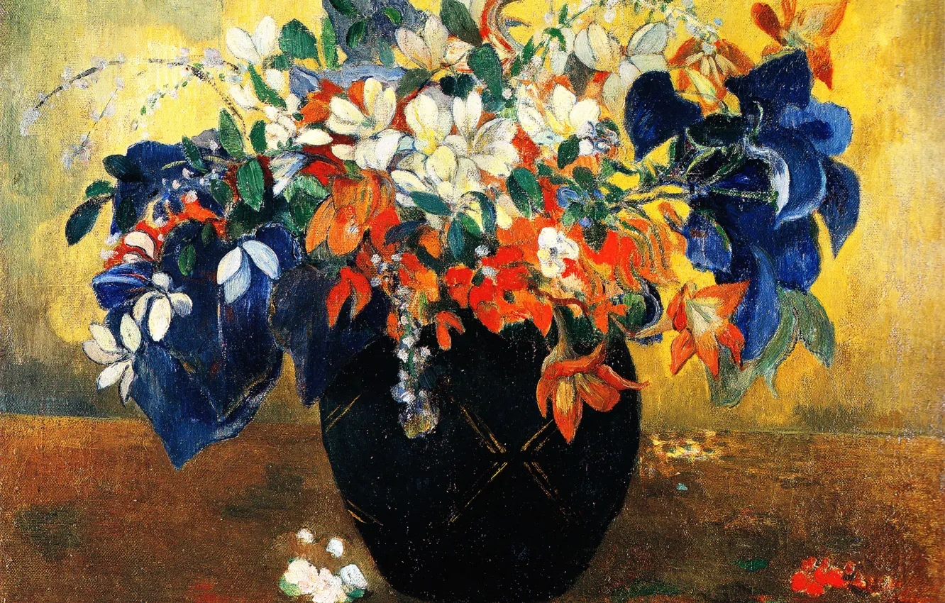 Обои картина, натюрморт, Поль Гоген, Eugene Henri Paul Gauguin, Ваза с ...
