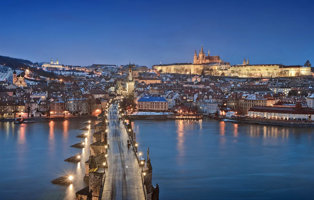Обои lights, Prague, blue hour, cityscape, Czech Republic на телефон и ...